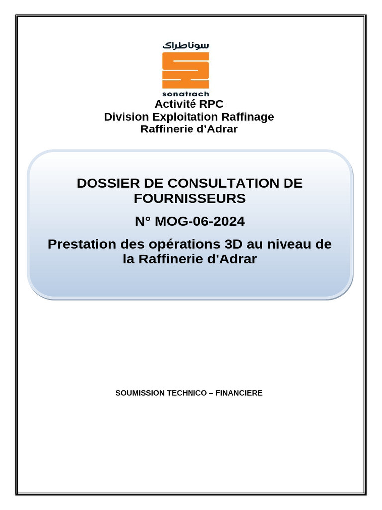 CDC CF N°MOG-06-2024 Prestation Des Opérations 3D Au Niveau de La ...