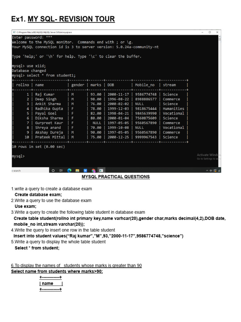 Mysql Practical Questions | PDF