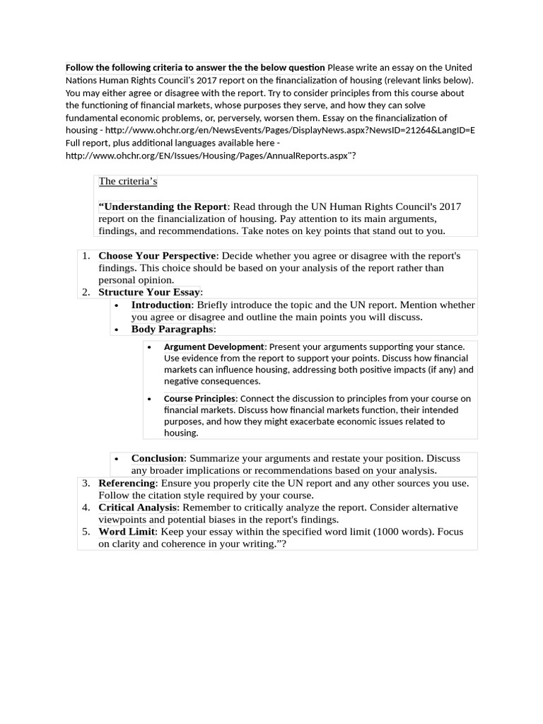 "Understanding The Report: Follow The Following Criteria To Answer The The Below Question | PDF ...