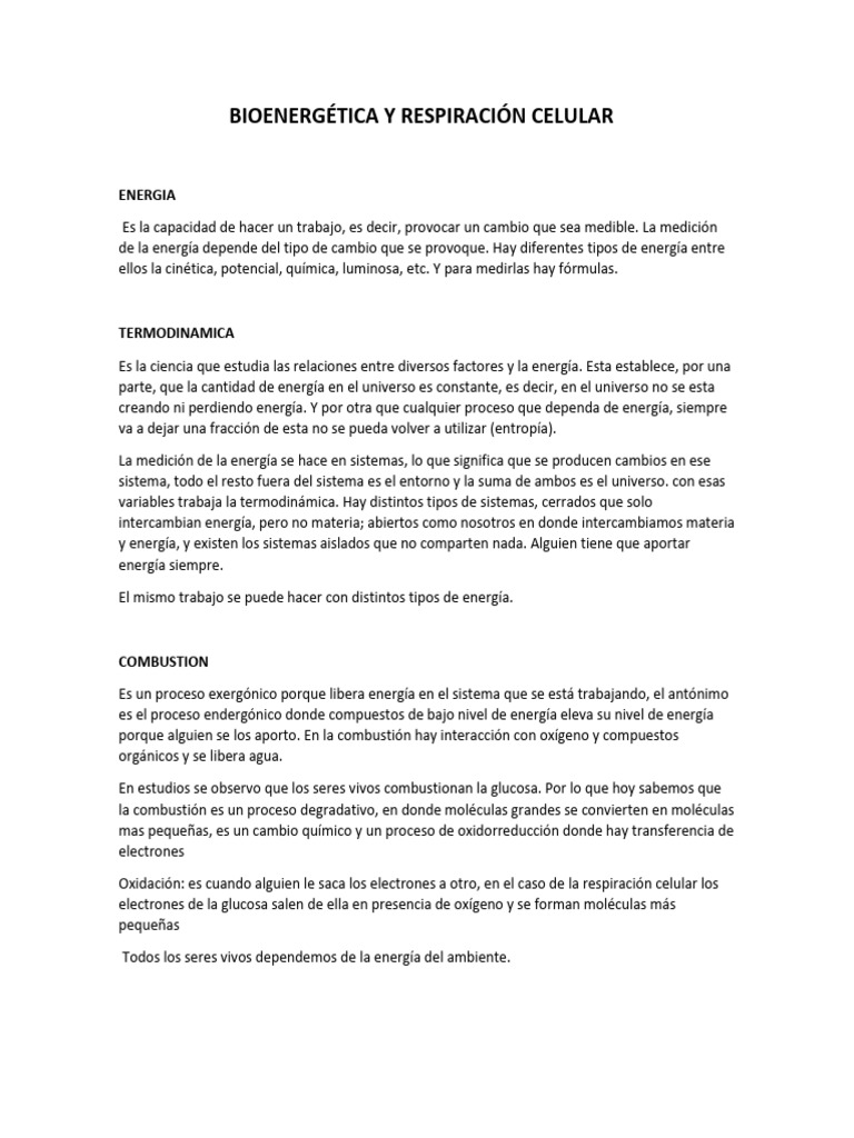 Bioenergética y Respiración Celular | PDF