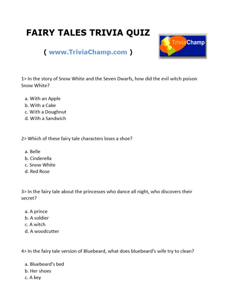 Fairy Tales Trivia Quizzzzr | PDF