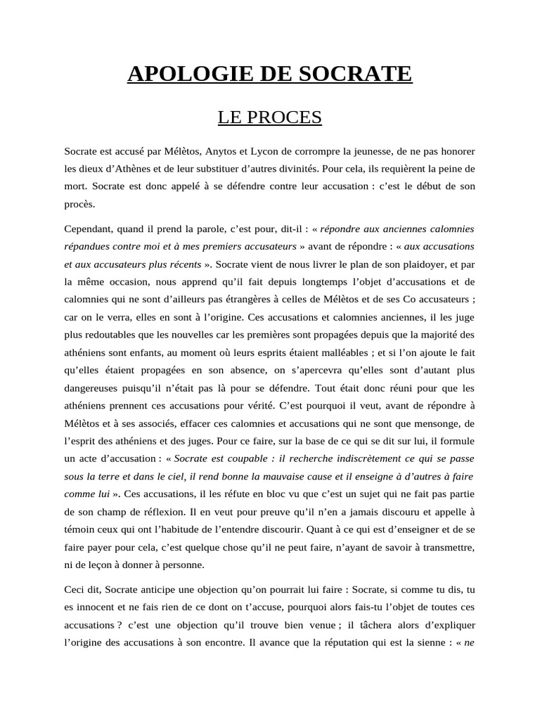 Apologie de Socrate Resume | PDF