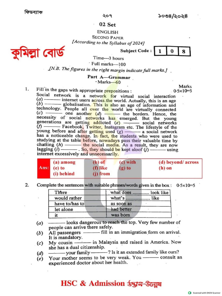 HSC 24 English 2nd Paper All Board Solve | PDF
