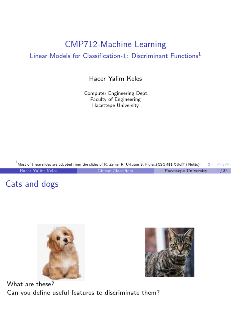 CMP712 Lec3.1-LinearClassifiers | PDF