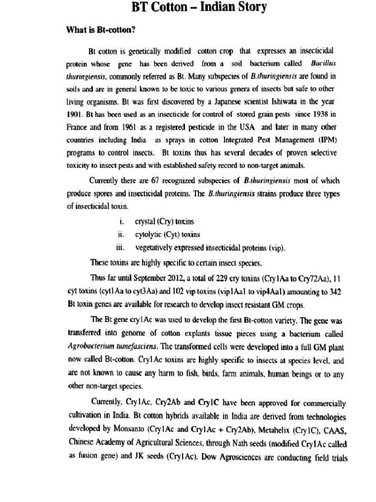 Project On BT Cotton Plants | PDF | Crops