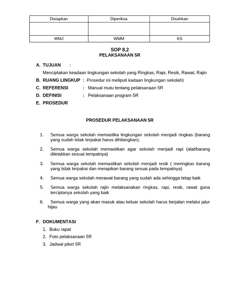 Sop Pelaksanaan 5R | PDF