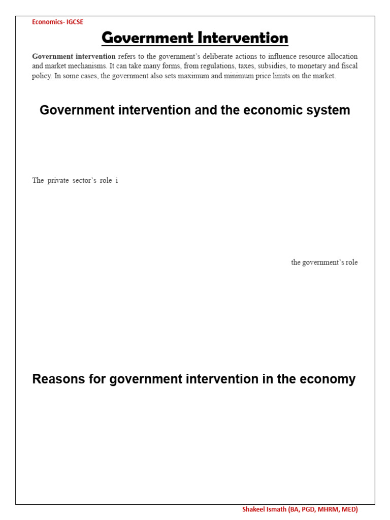 UNIT 02 - BUS - Econ - Government Intervention - IGCSE - GR 9 | PDF