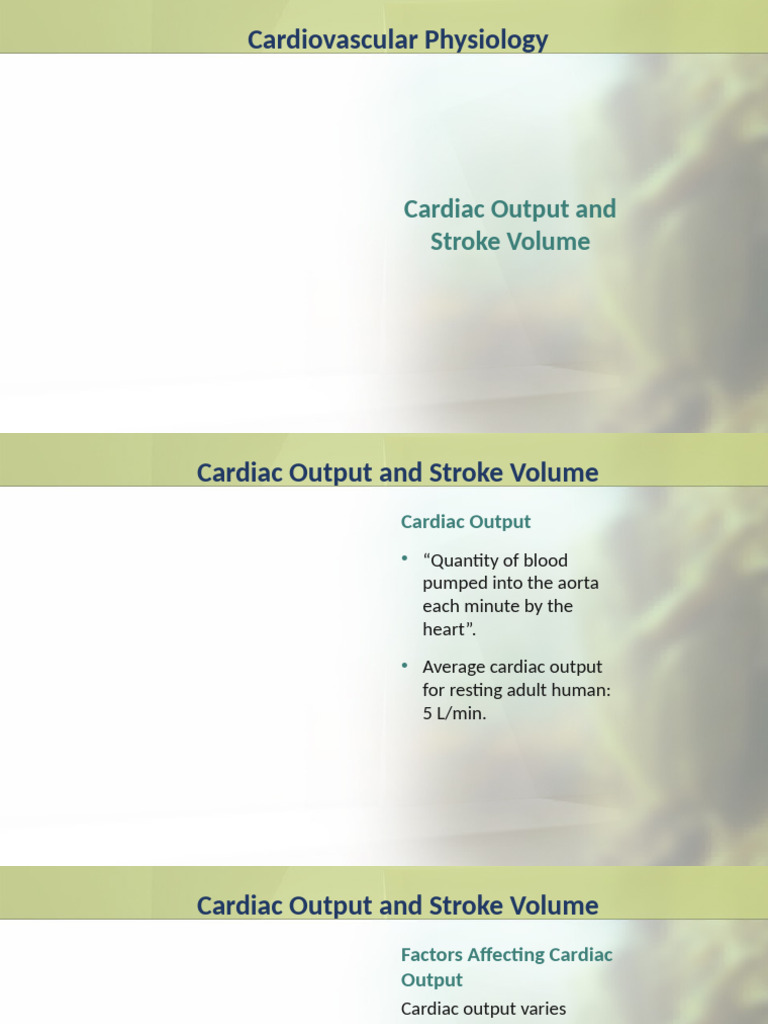 Cardiac Output and Stroke Volume | PDF