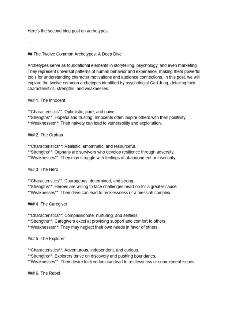 The Twelve Common Archetypes - A Deep Dive | PDF