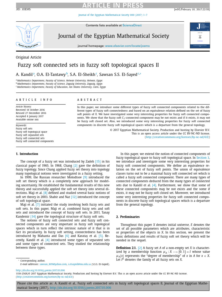 Fuzzy Soft Connected Sets in Fuzzy Soft | PDF