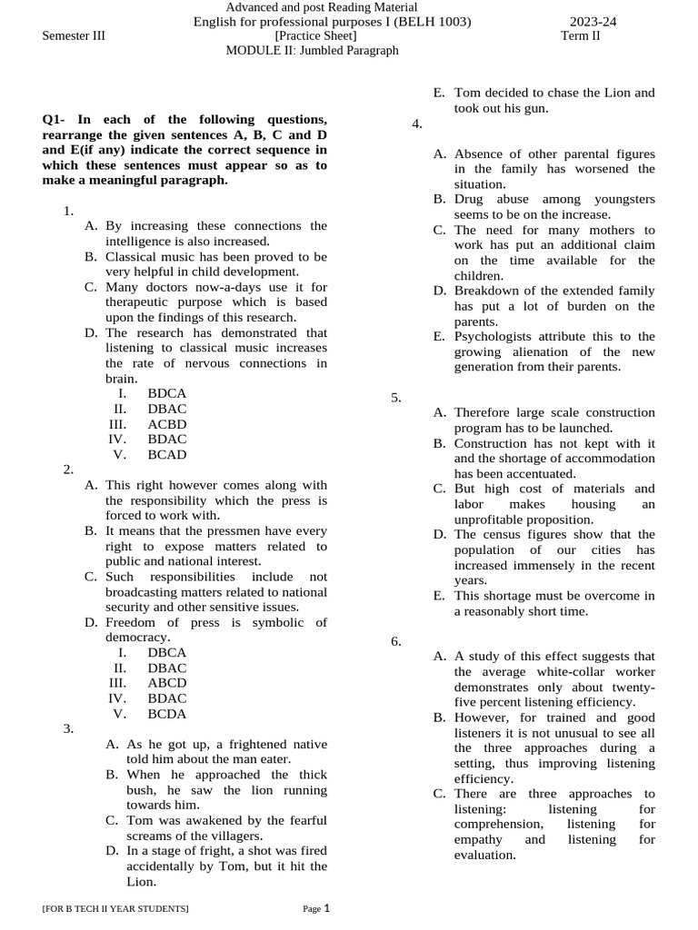 Jumbled Paragraph | PDF