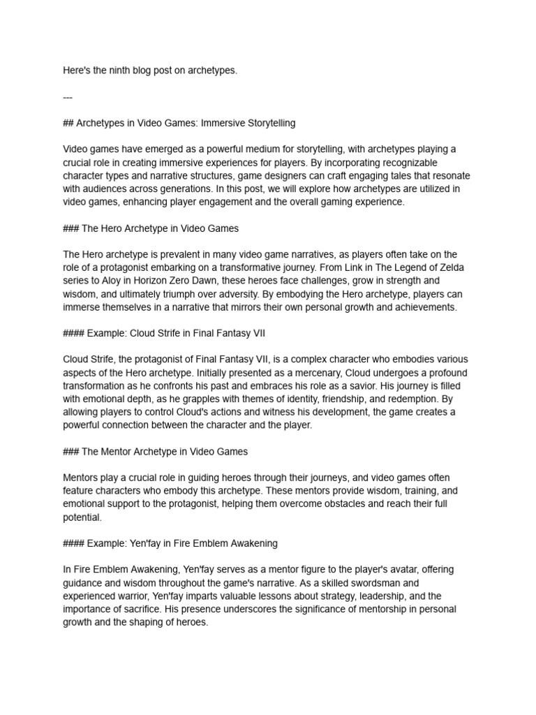 Archetypes in Video Games_ Immersive Storytelling | PDF
