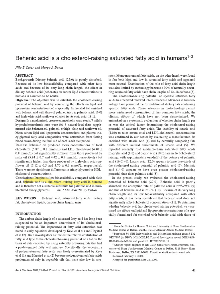 Behenic Acid On HDL, LDL, TG | PDF