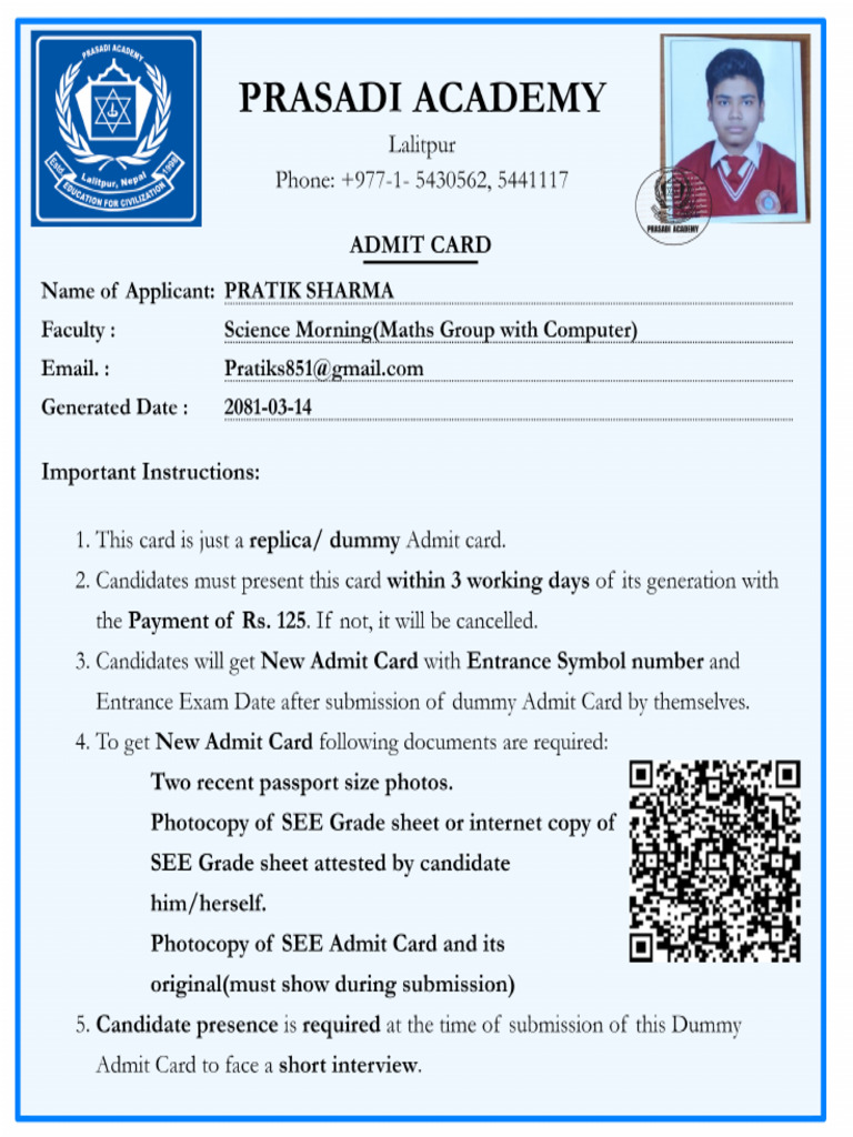 Prasadi Admit Card | PDF