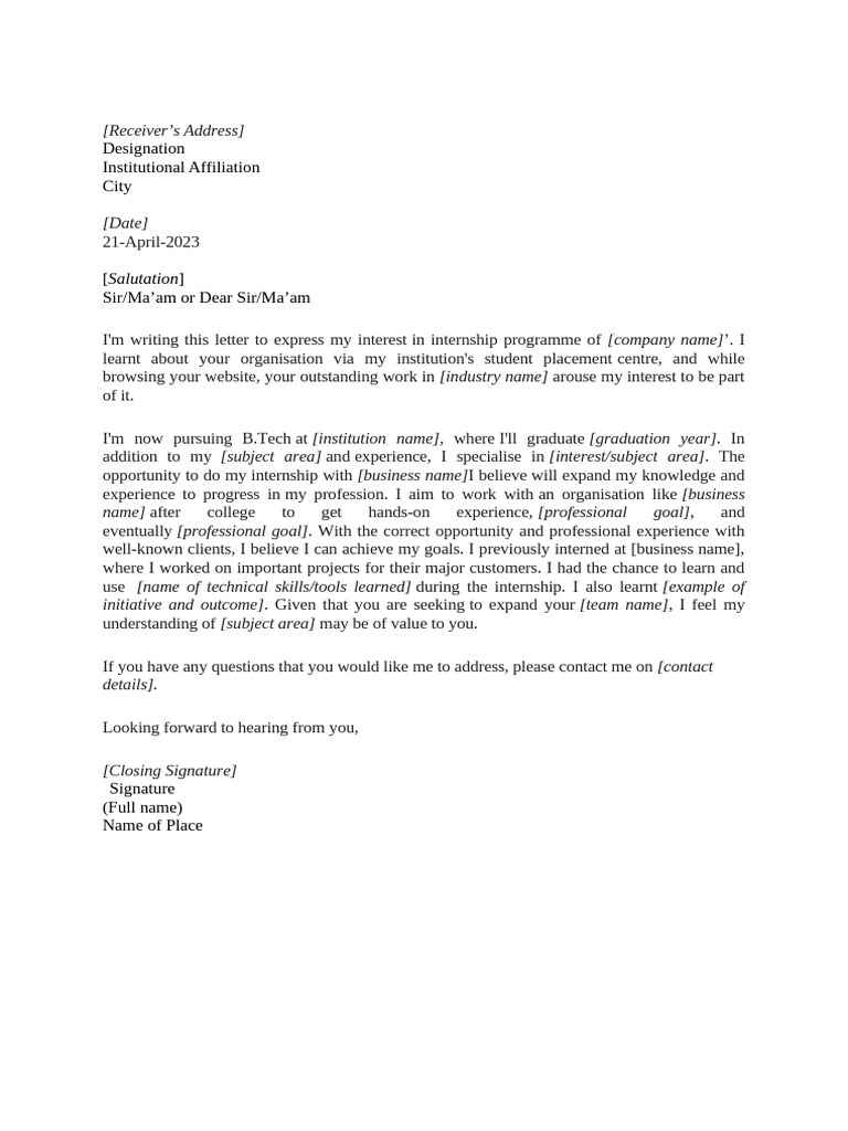 Cover Letter Format | PDF