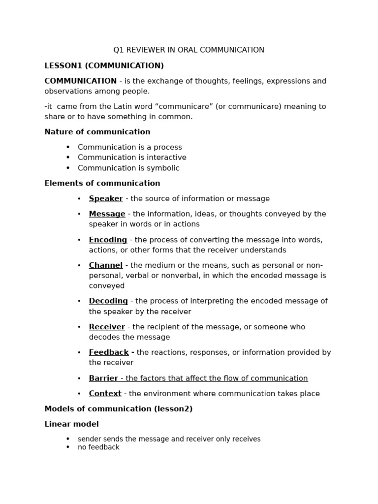 Q1 Reviewer in Oral Communication | PDF | Communication | Career & Growth