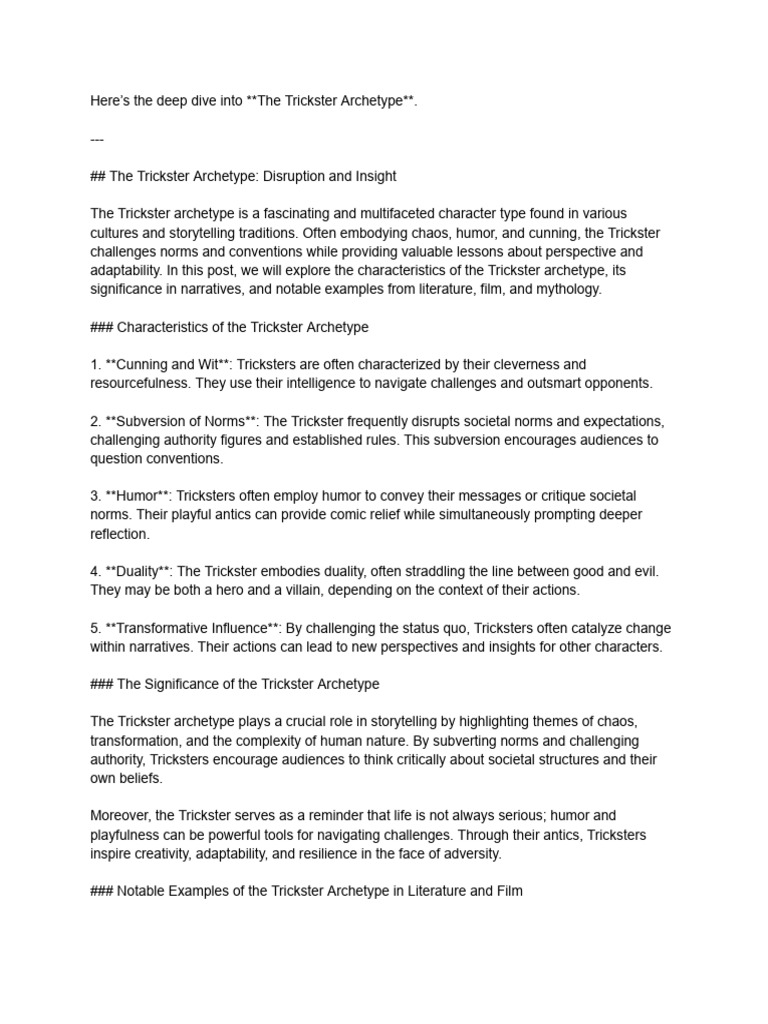 The Trickster Archetype_ Disruption and Insight | PDF
