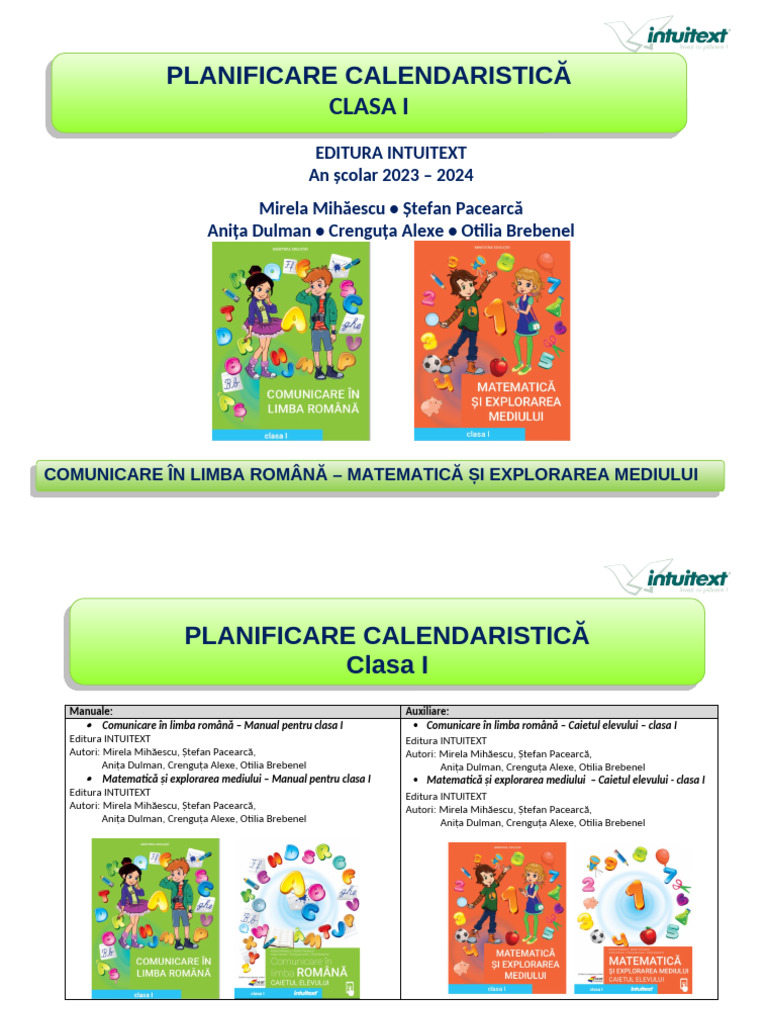 INTUITEXT_Cls_I_Planificare_calendaristica_2023-2024 | PDF