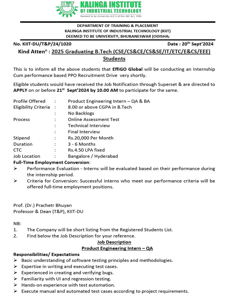 Registration For EffiGO Global Internship Cum PPO Recruitment Drive ...