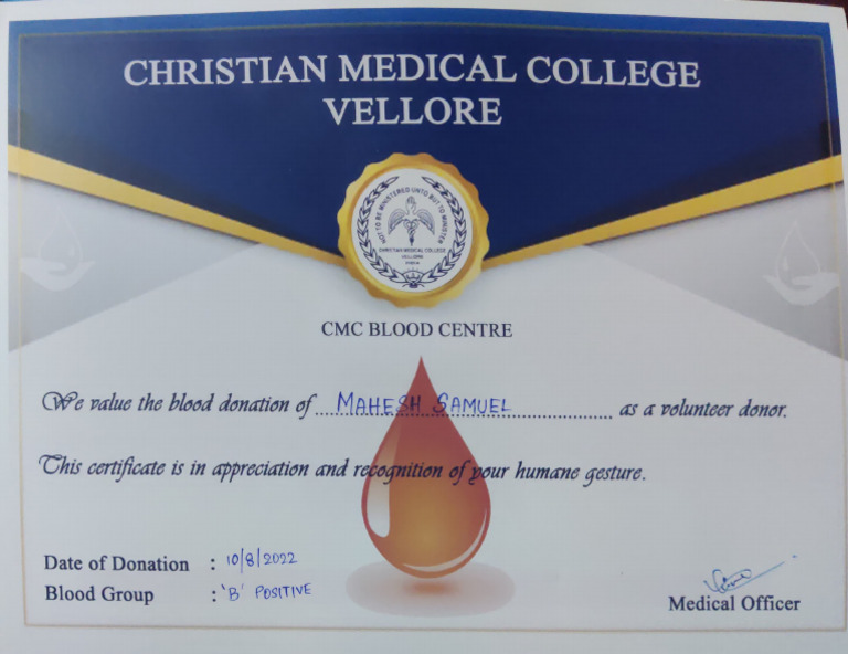 Blood Donation Certificate | PDF