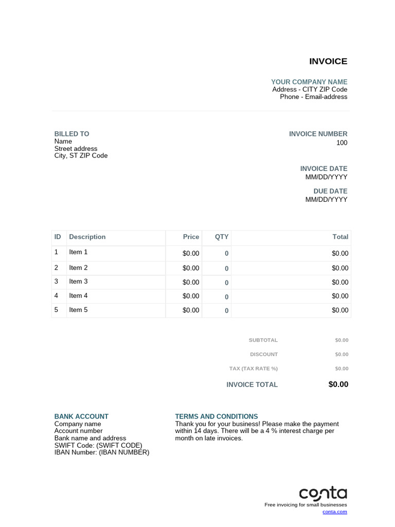 Google Docs Invoice Template by Conta | PDF