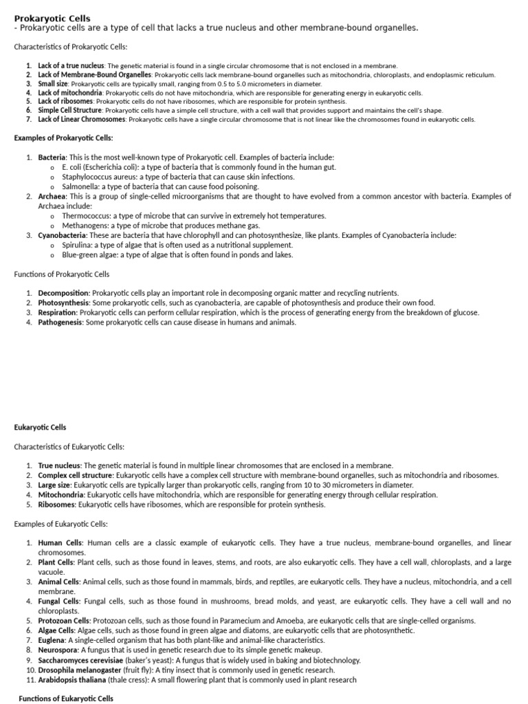 Prokaryotic Cells Vs Eukaryotic Cells Lesson | PDF