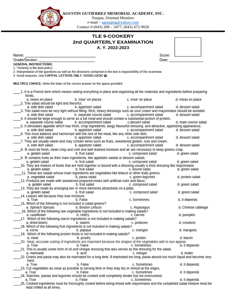 2nd-QUARTER EXAM TLE9 | PDF
