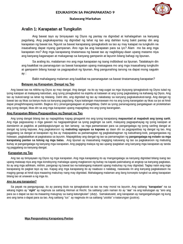 Esp9 2nd Handout | PDF