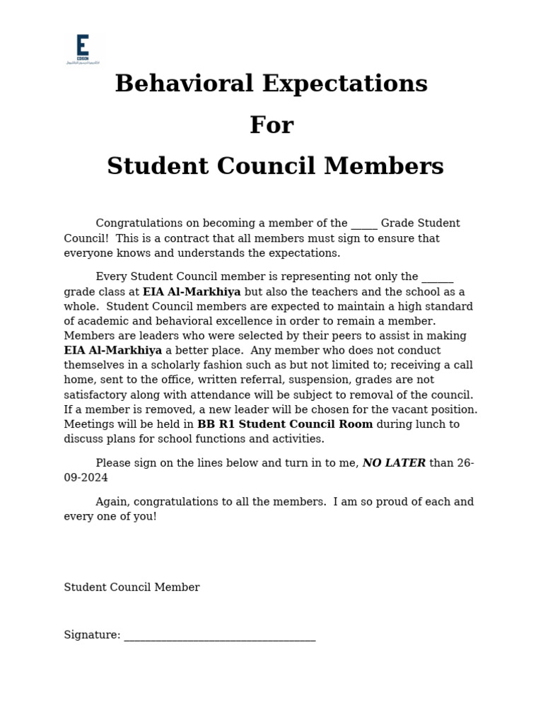 Behavioral Expectations For Student Council | PDF