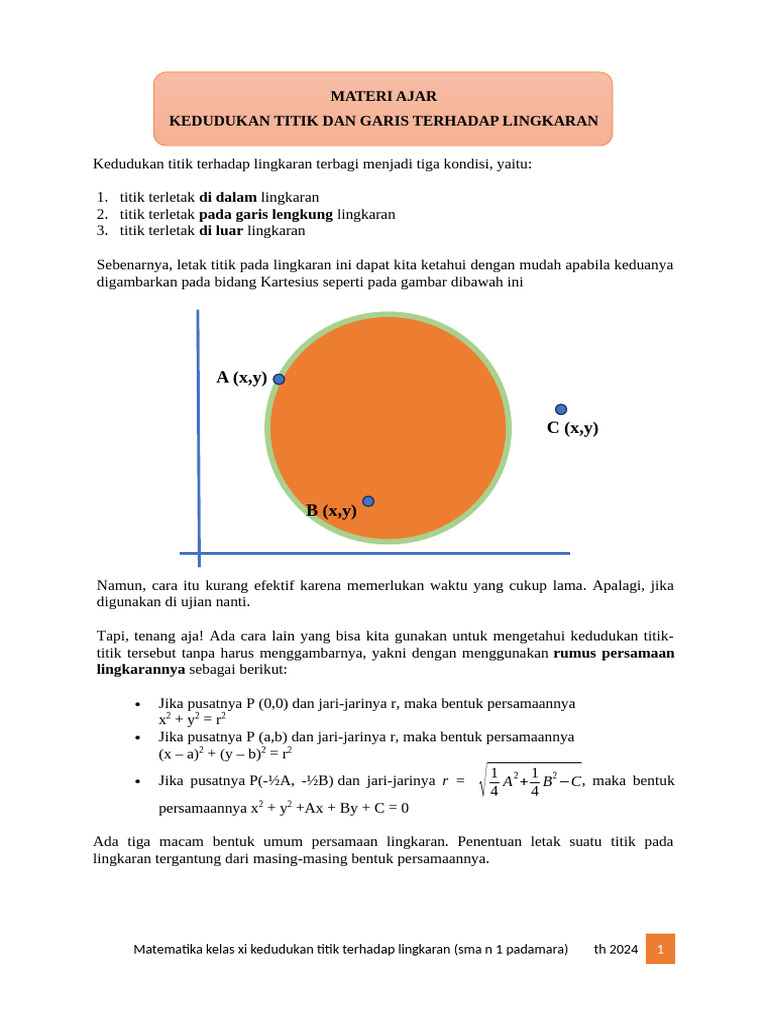 Materi Ajar Kedudukan Titik Terhadap Lingkaran | PDF
