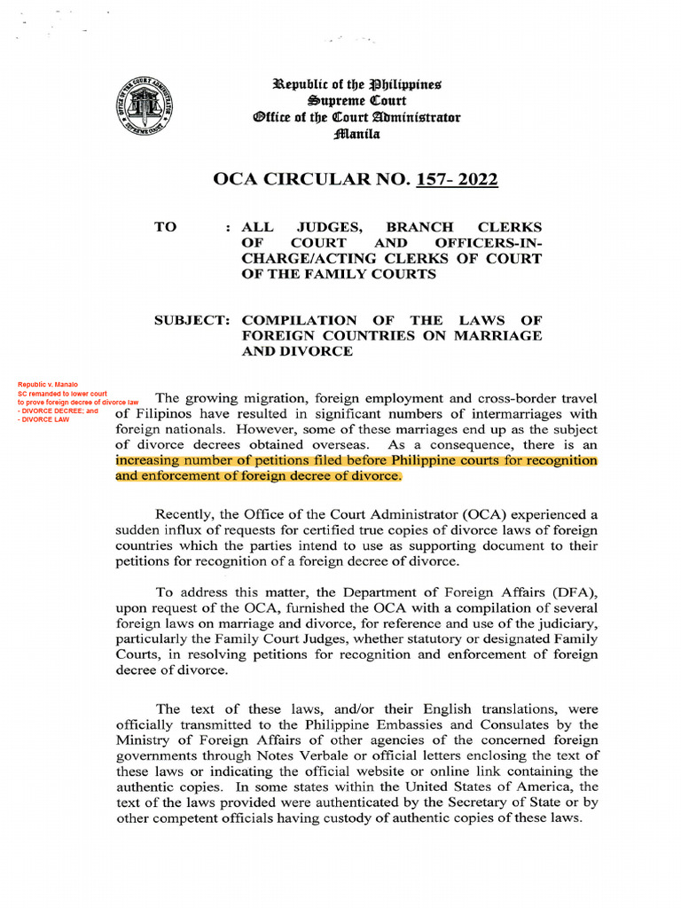 OCA Circular No. 157 2022 | PDF