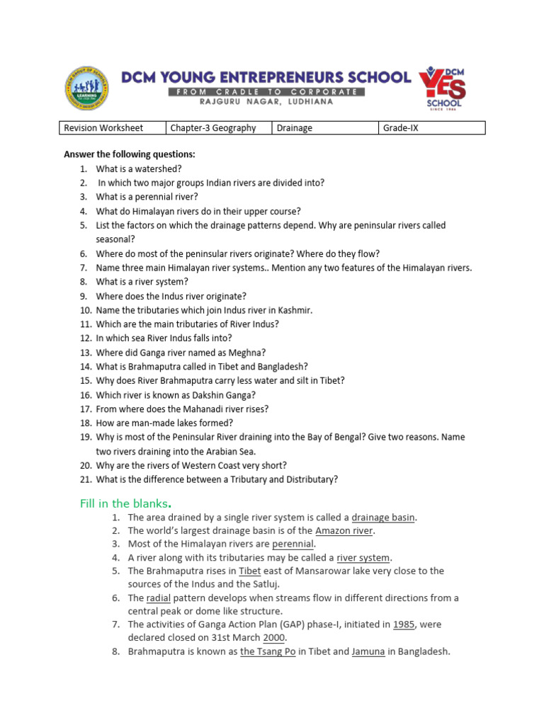 Drainage Revision Worksheet Gr-9 | PDF