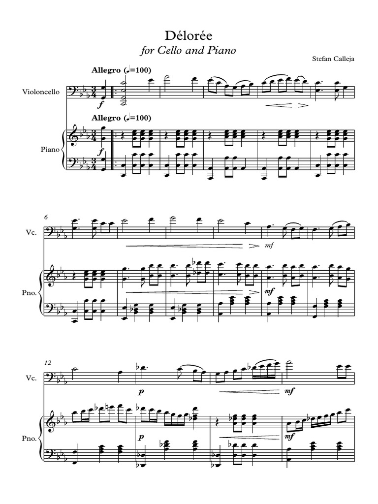 Délorée : Œuvre pour Violoncelle et Piano | PDF