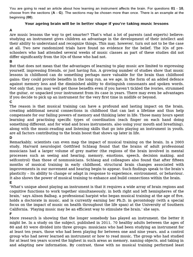 How Learning An Instrument Affects The Brain - Reading | PDF