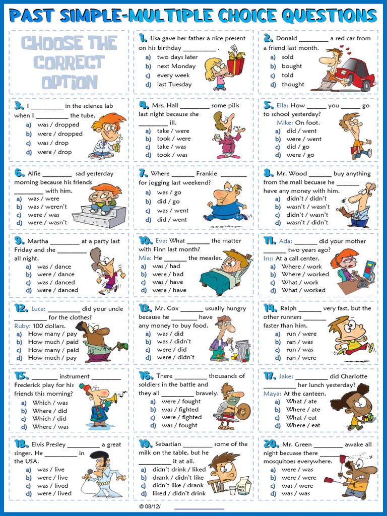 Past Simple Esl Printable Multiple Choice Questions Worksheet | PDF