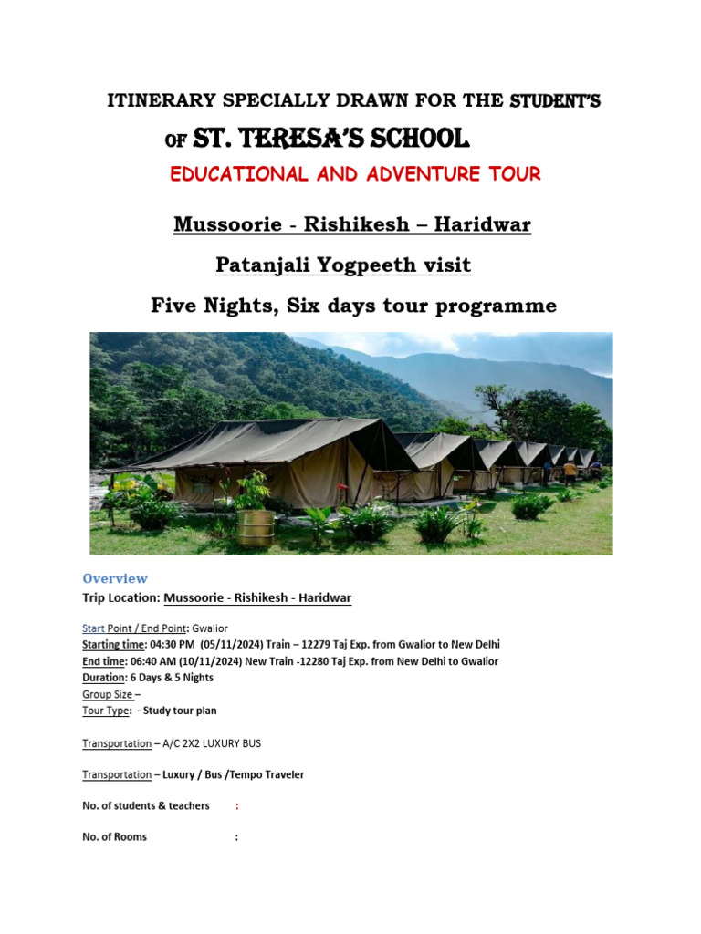 Gwalior - St. Teresa's Mussoorie Tour Plan-1 | PDF