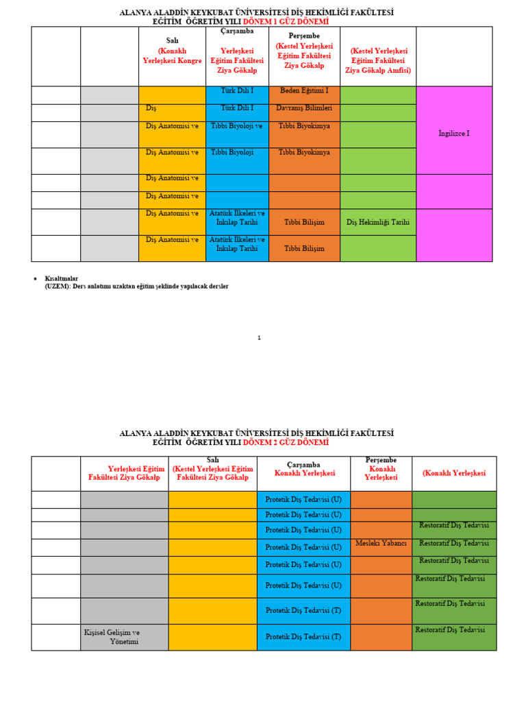 2024 2025 Dis Hek Fak Guz Donemi Ders Programi | PDF