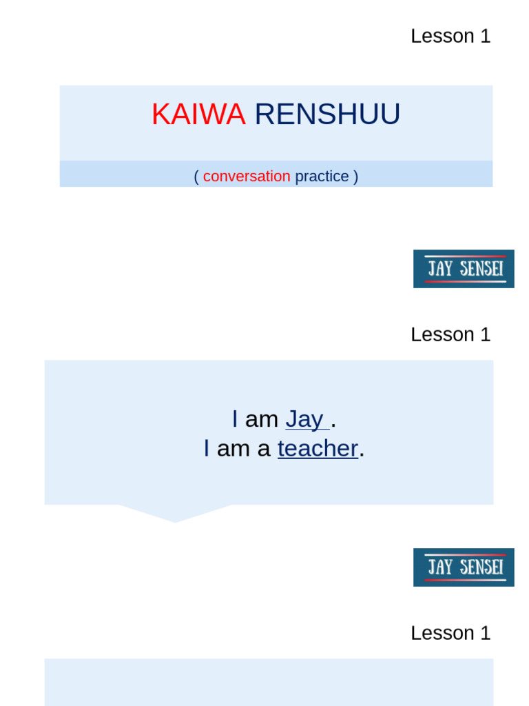 Conversation Practice Lesson 1 (Kaiwa Renshuu) | PDF