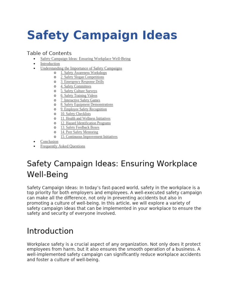 Safety Campaign Ideas | PDF
