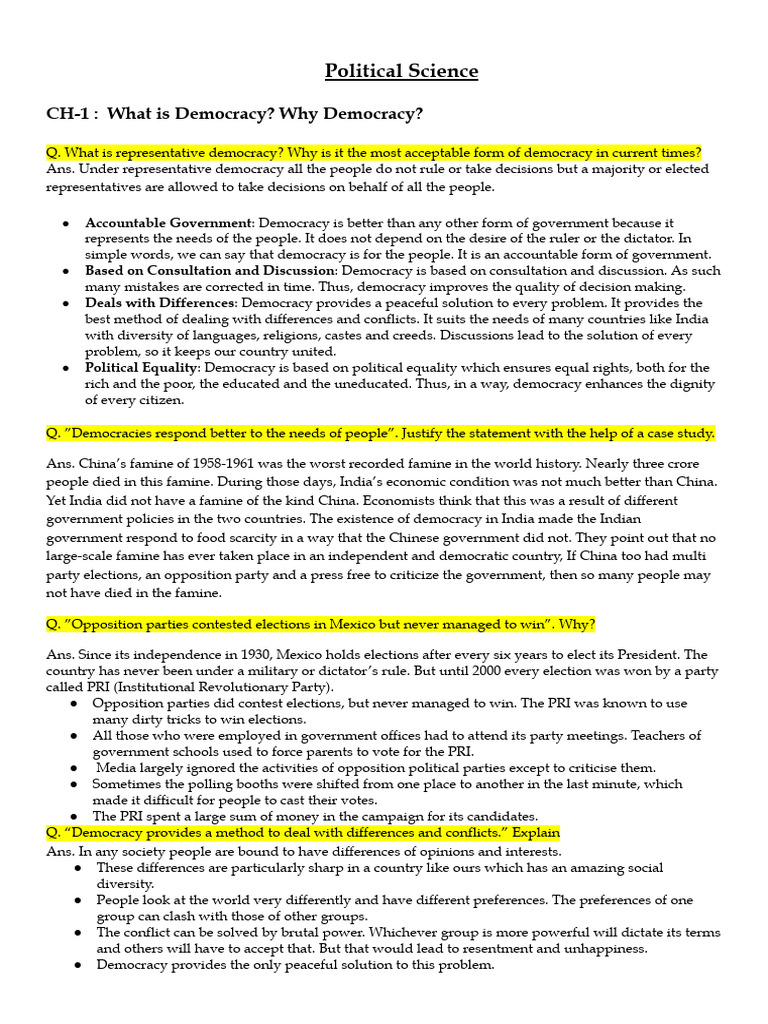 Ix - CH-1 What Is Democracy - Notes | PDF