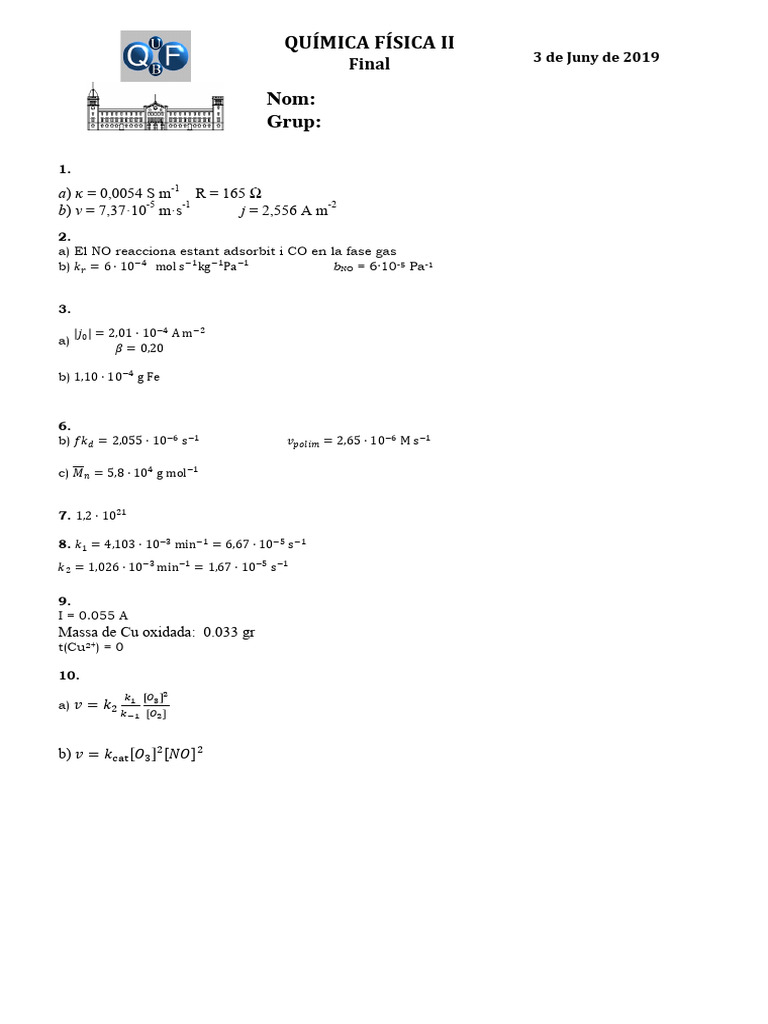 QFII 2S 1819 Final Solucions | PDF