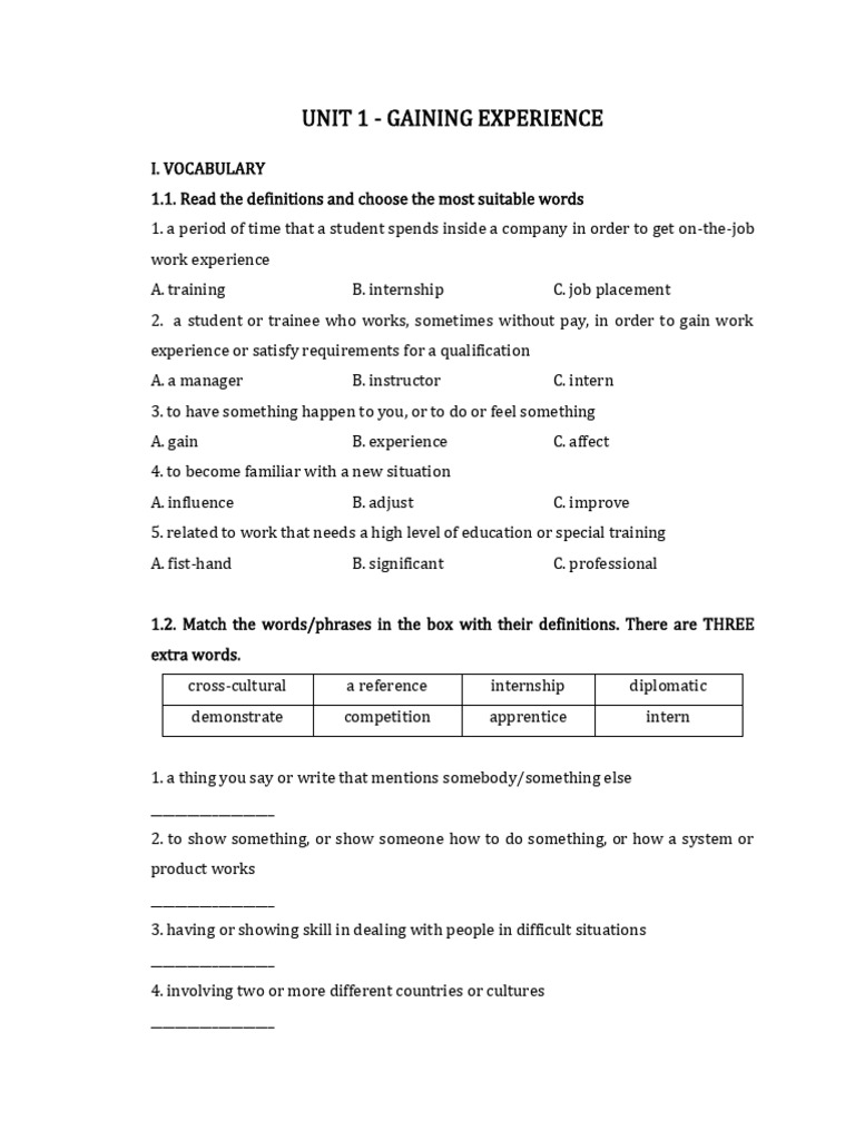 EXTRA EXERCISES - UNIT 1 TACN1 (HUB) | PDF