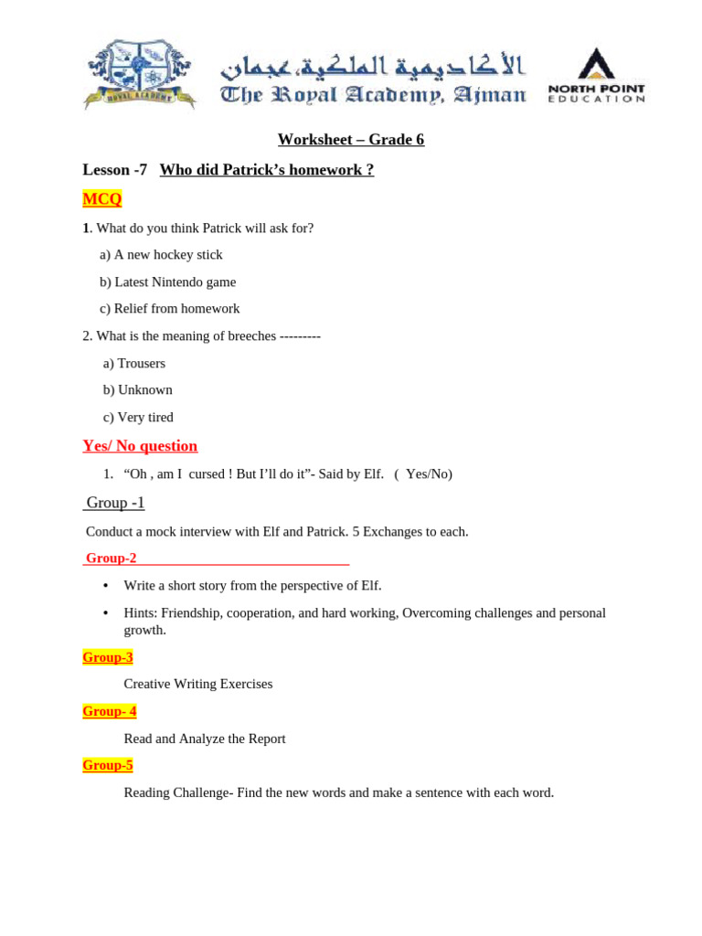 Worksheet-1 ,Who did patrick's homework -1 | PDF