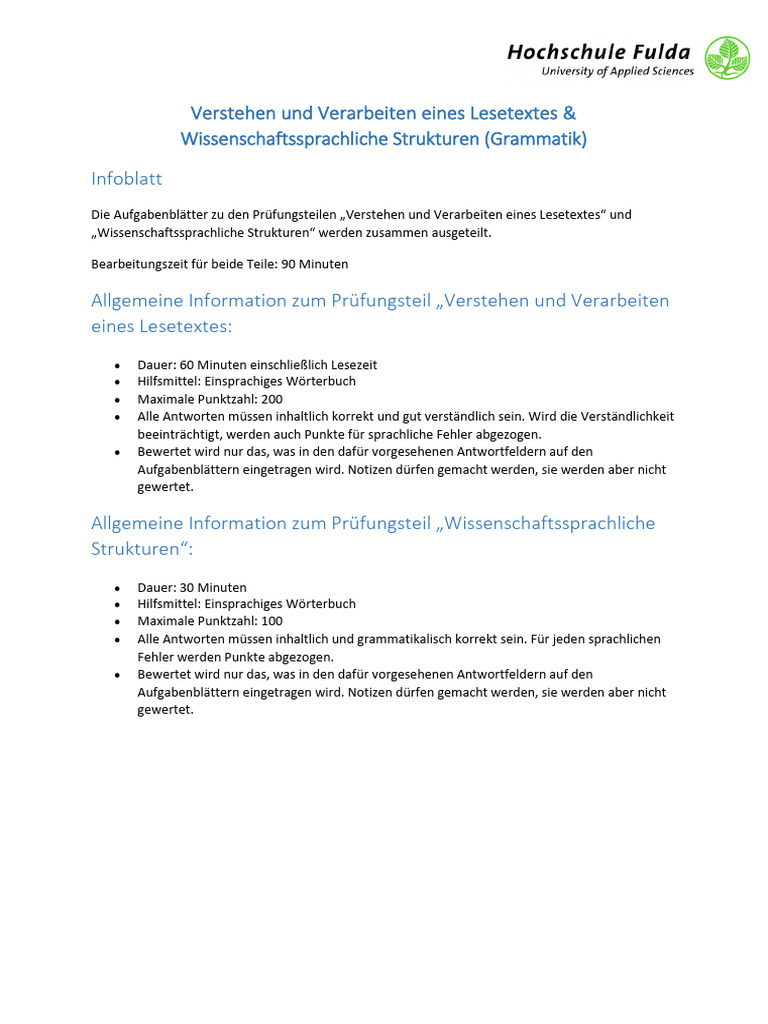 Leseverstehen Grammatik Infoblatt | PDF