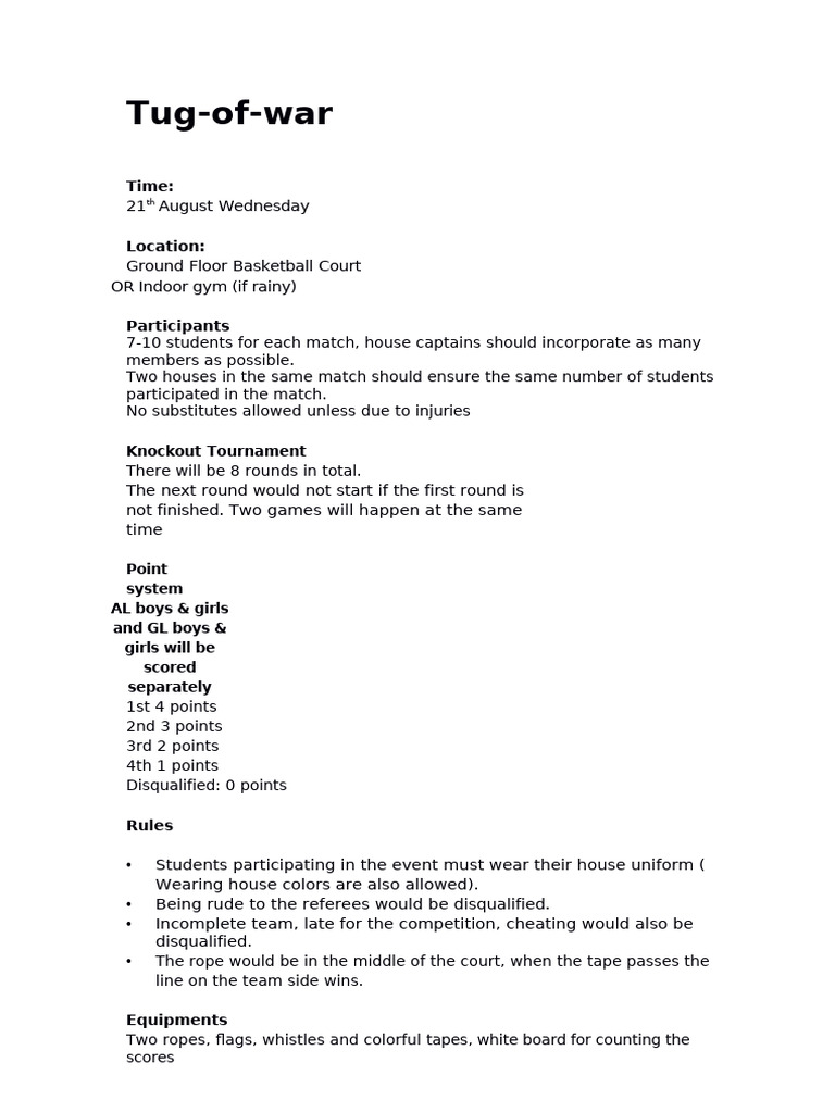 2024-2025 Tug of War Rules | PDF