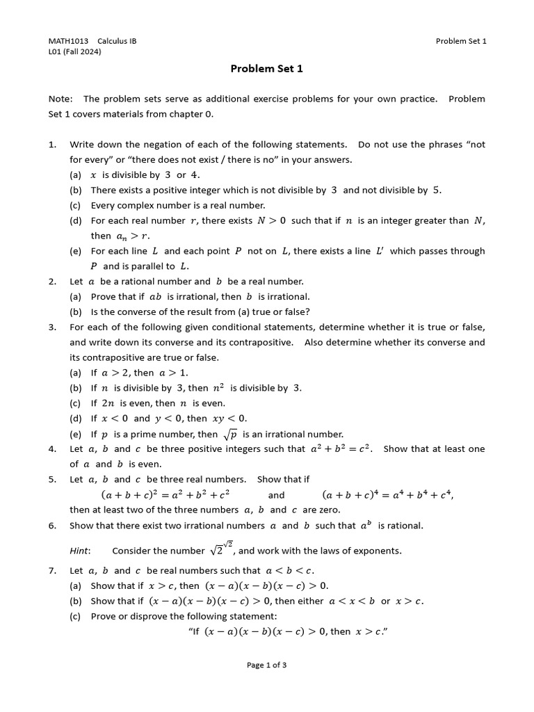 1013L1 Problem Set 1 | PDF