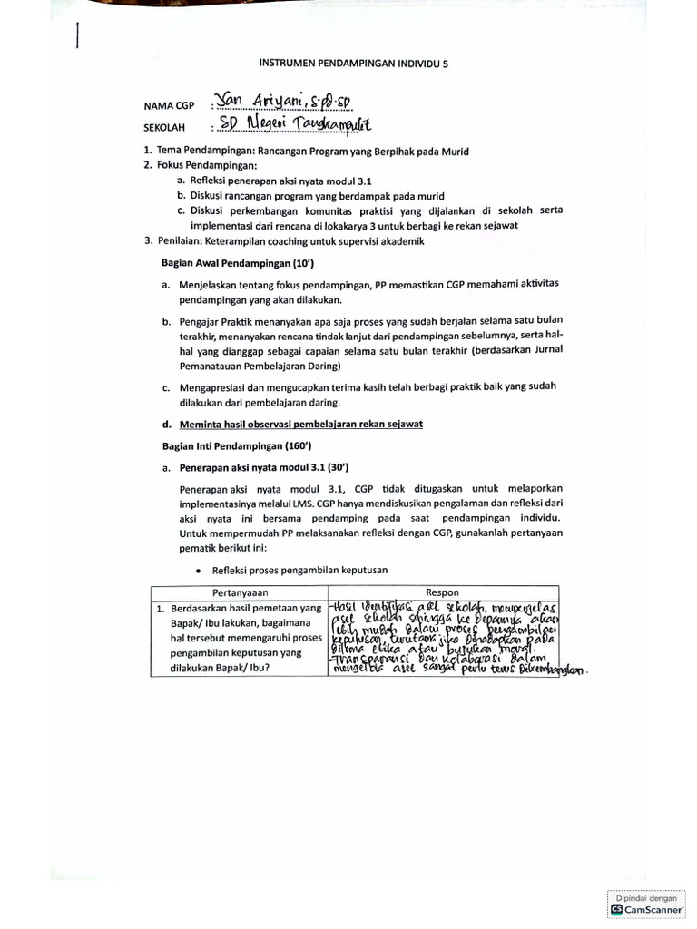 Lembar Instrumen PI 5, Yan Ariyani | PDF