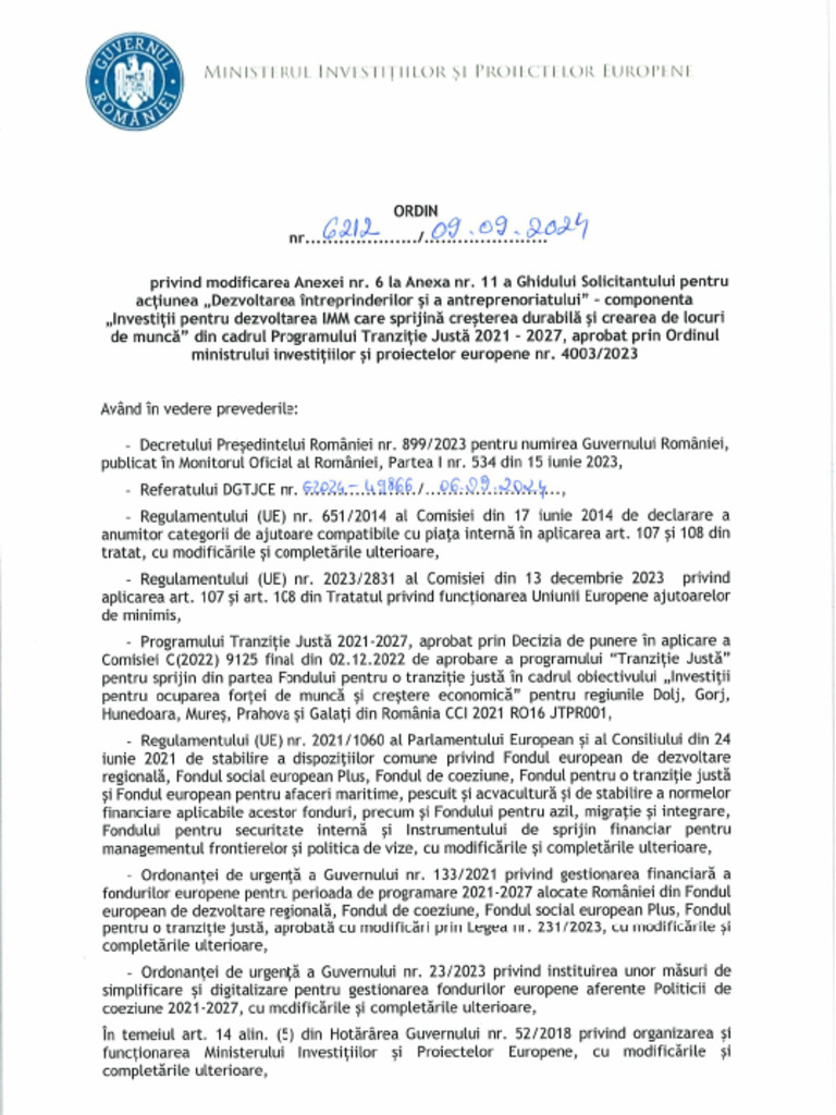 Ordin MIPE NR 6212 Din 09.09.2024 | PDF