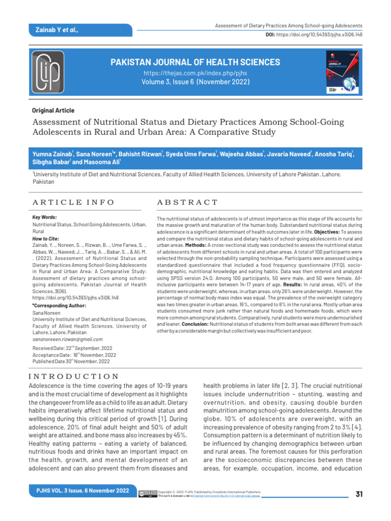 06 Assessment of Nutritional Status and Dietary Practices Among School ...