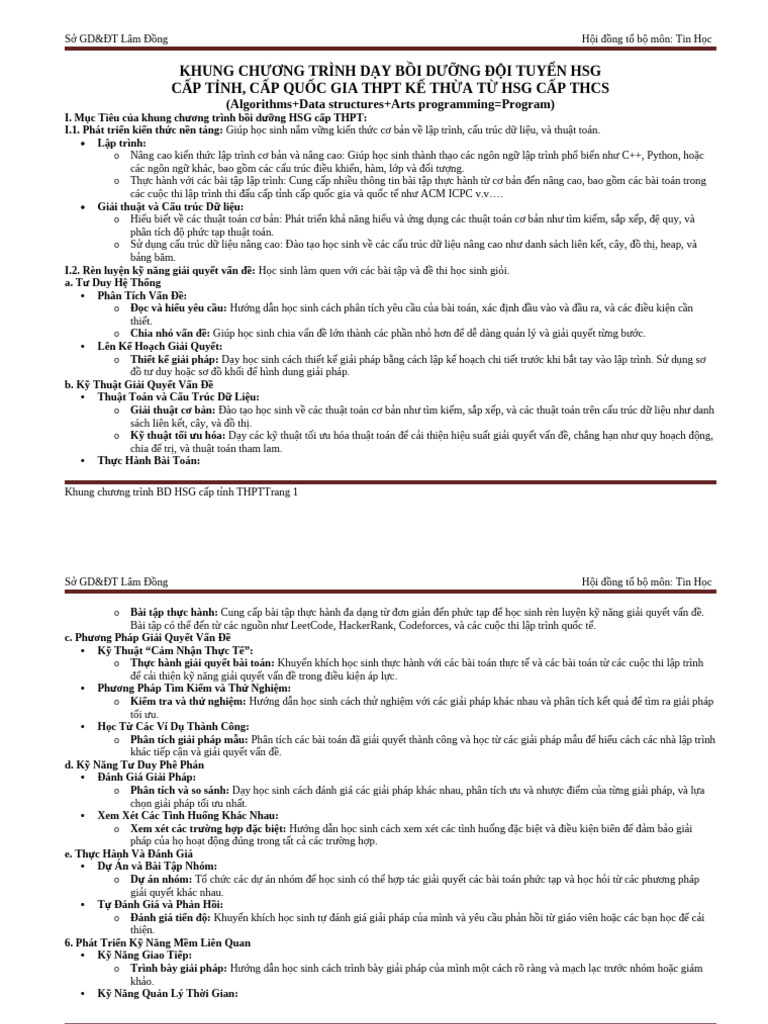 Khung Chuong Trinh BD HSG Cap Tinh THPT | PDF